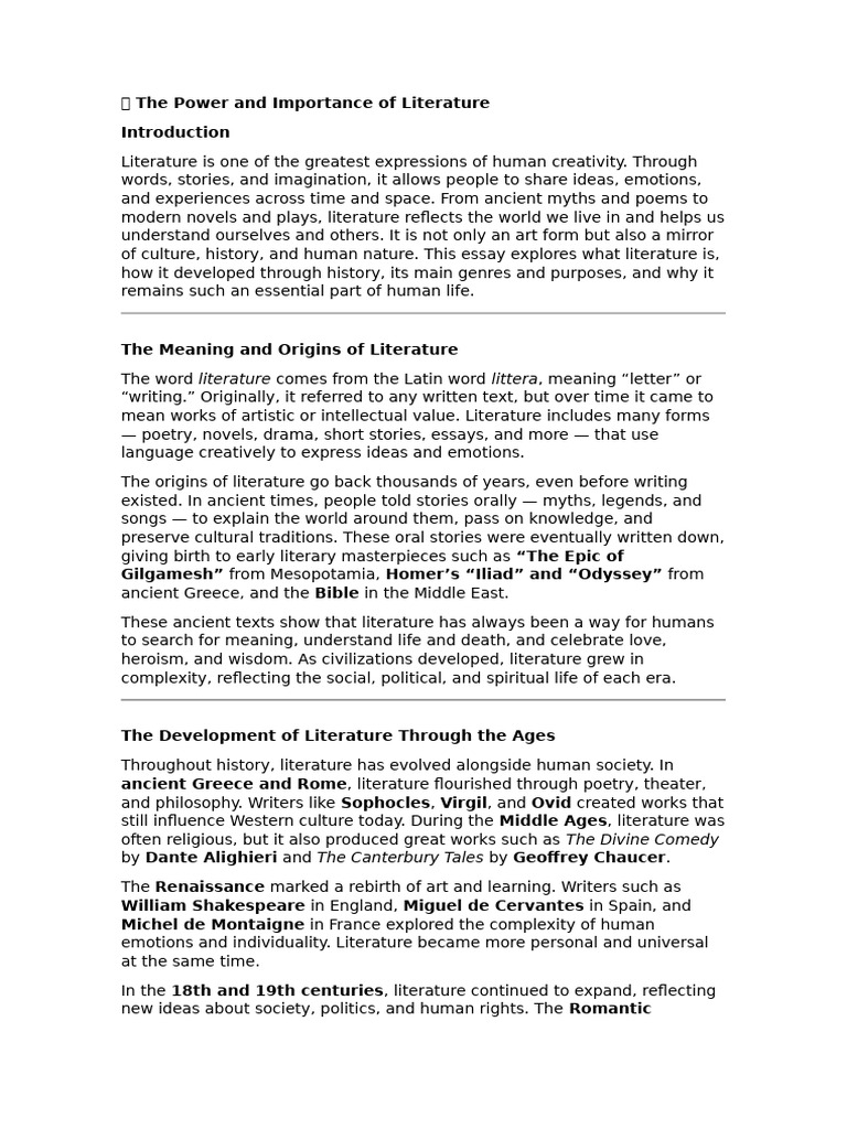 ? The Power and Importance of Literature | PDF | Liberal Arts Education ...