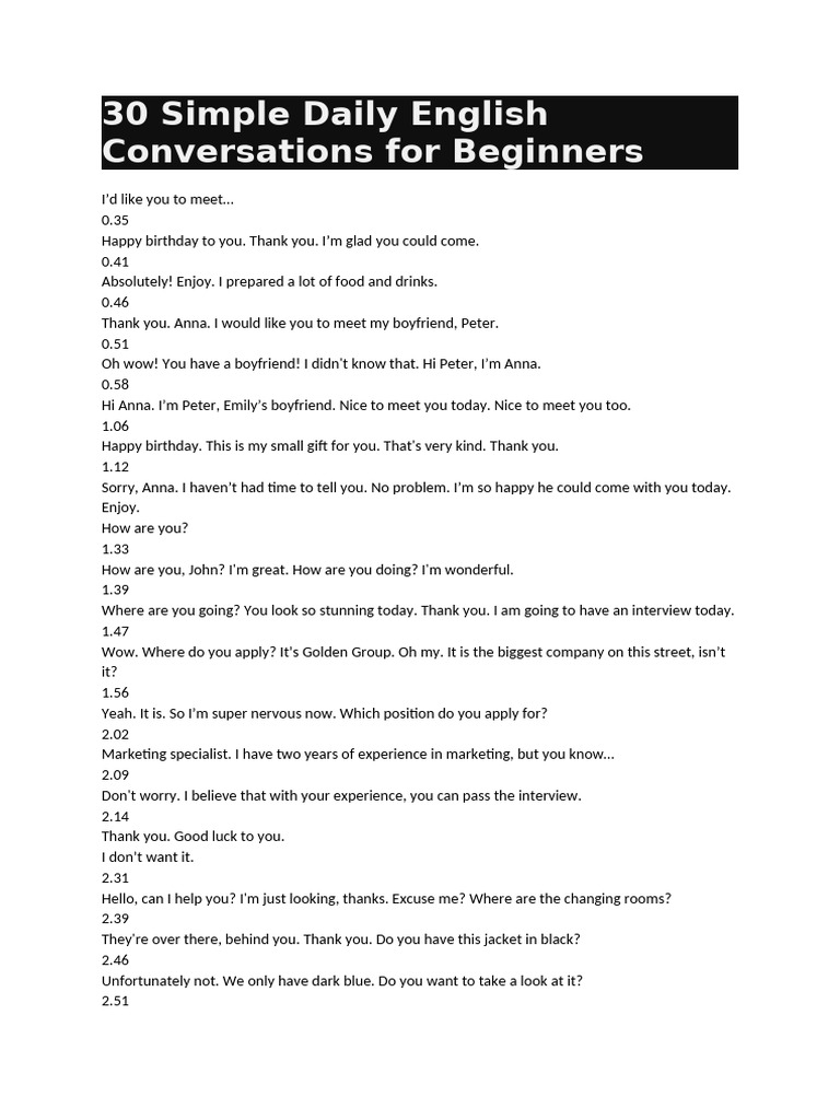 30 Simple Daily English Conversations For Beginners | PDF | Cuisine ...