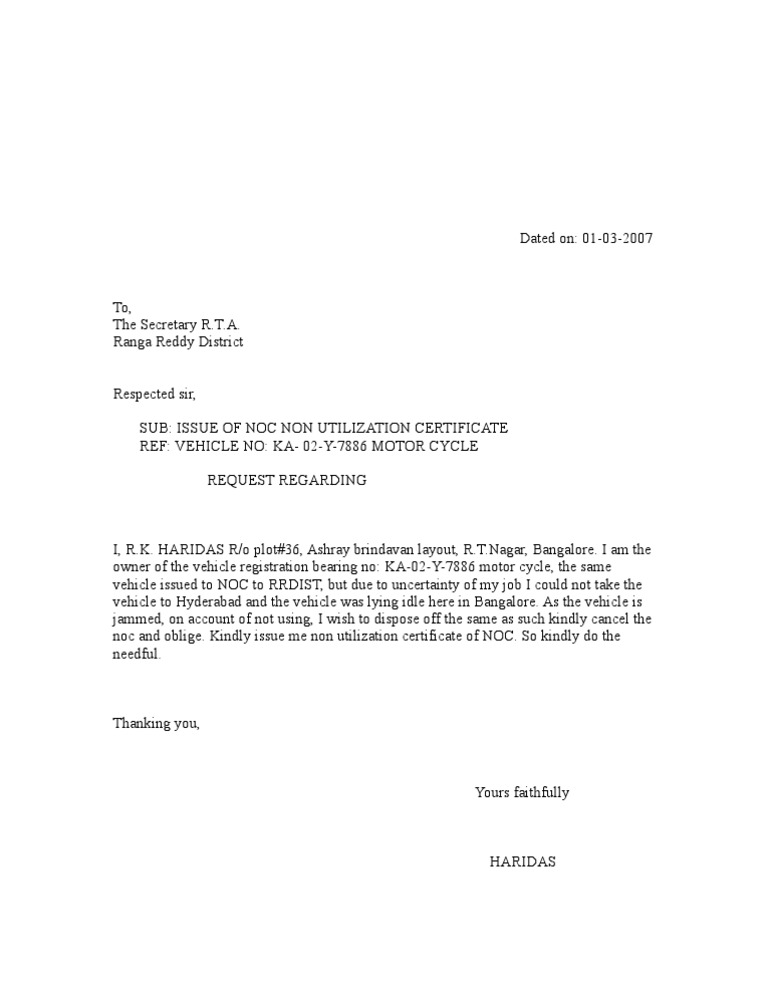 NOC Cancellation Request for Vehicle | PDF