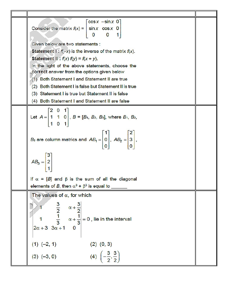 Matrices and Determinants (20) - With Key | PDF