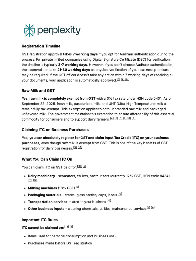 GST Registration and ITC for Dairy Businesses | PDF | Value Added Tax ...