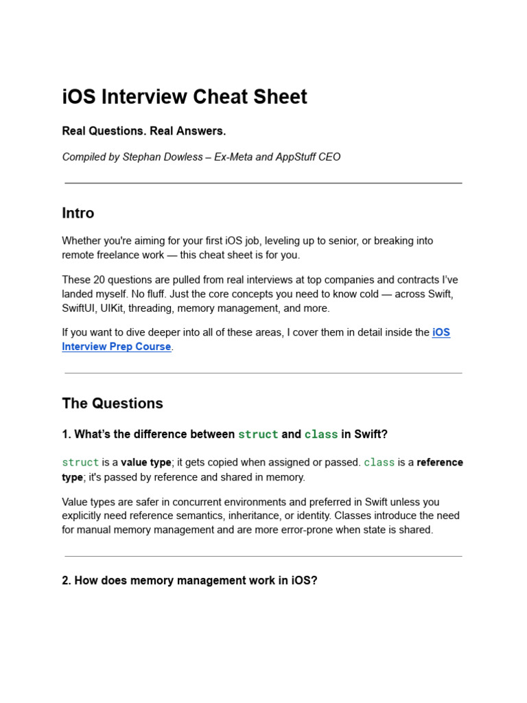 I Os Interview Cheat Sheet | PDF | Swift (Programming Language ...