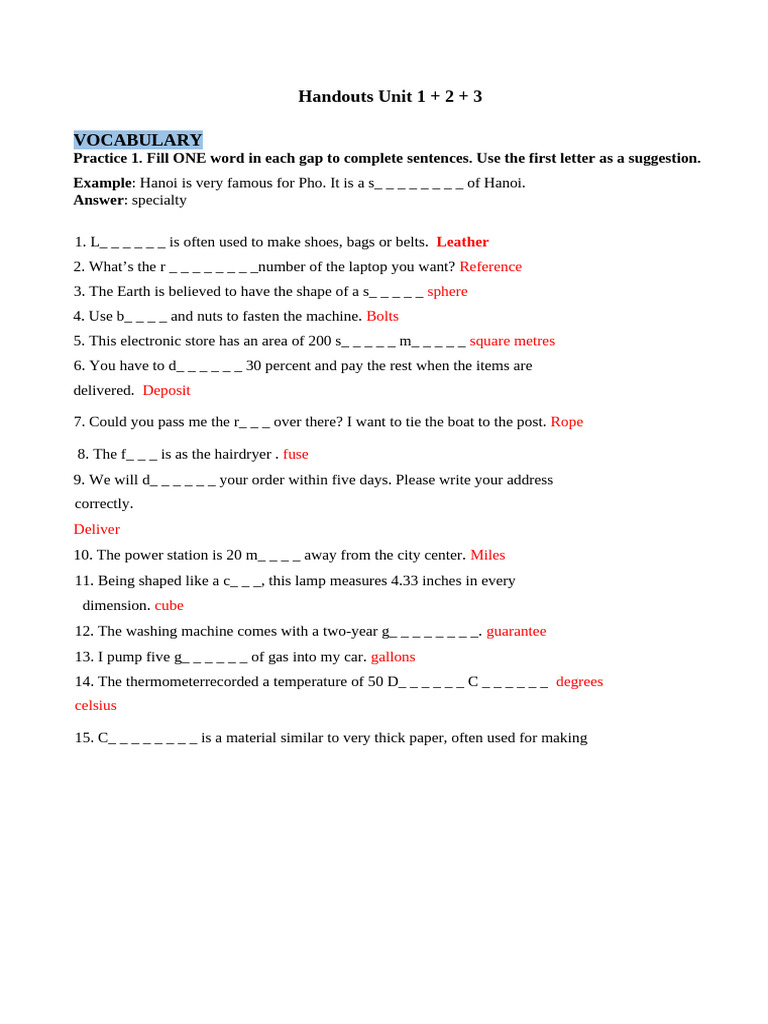 Vocabulary and Grammar Practice Exercises | PDF