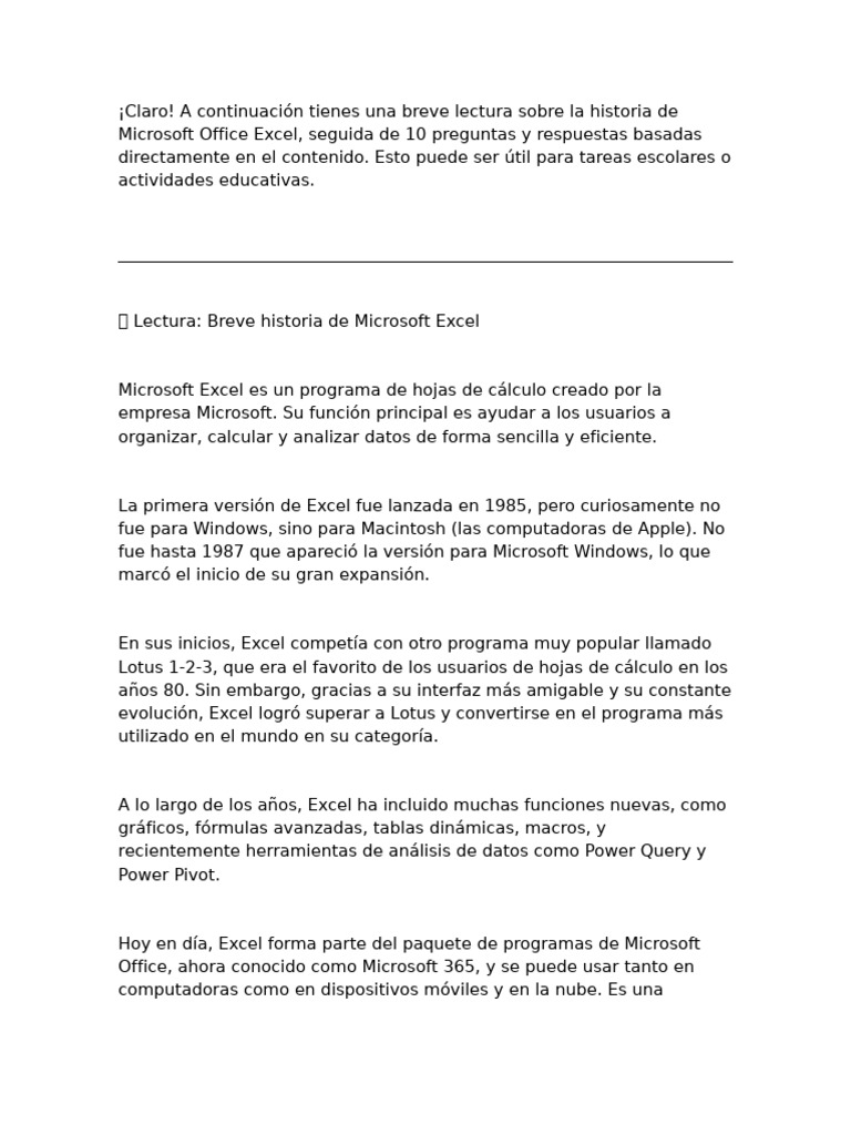 Historia y evolución de Microsoft Excel | PDF | Microsoft Excel | Microsoft
