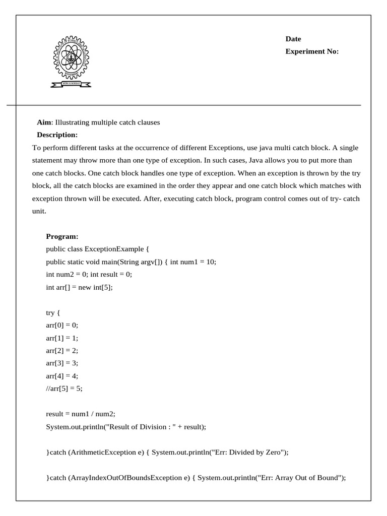 Multiple Catch Block | PDF