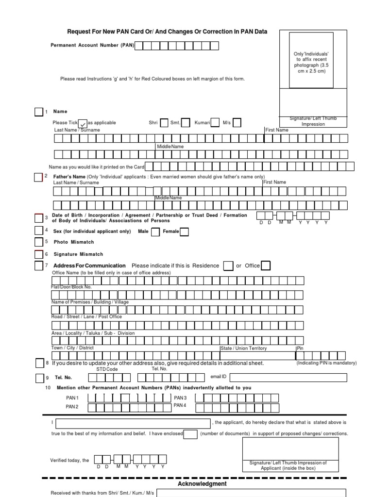 Pan Card Correction Form | PDF | Privacy | Authentication