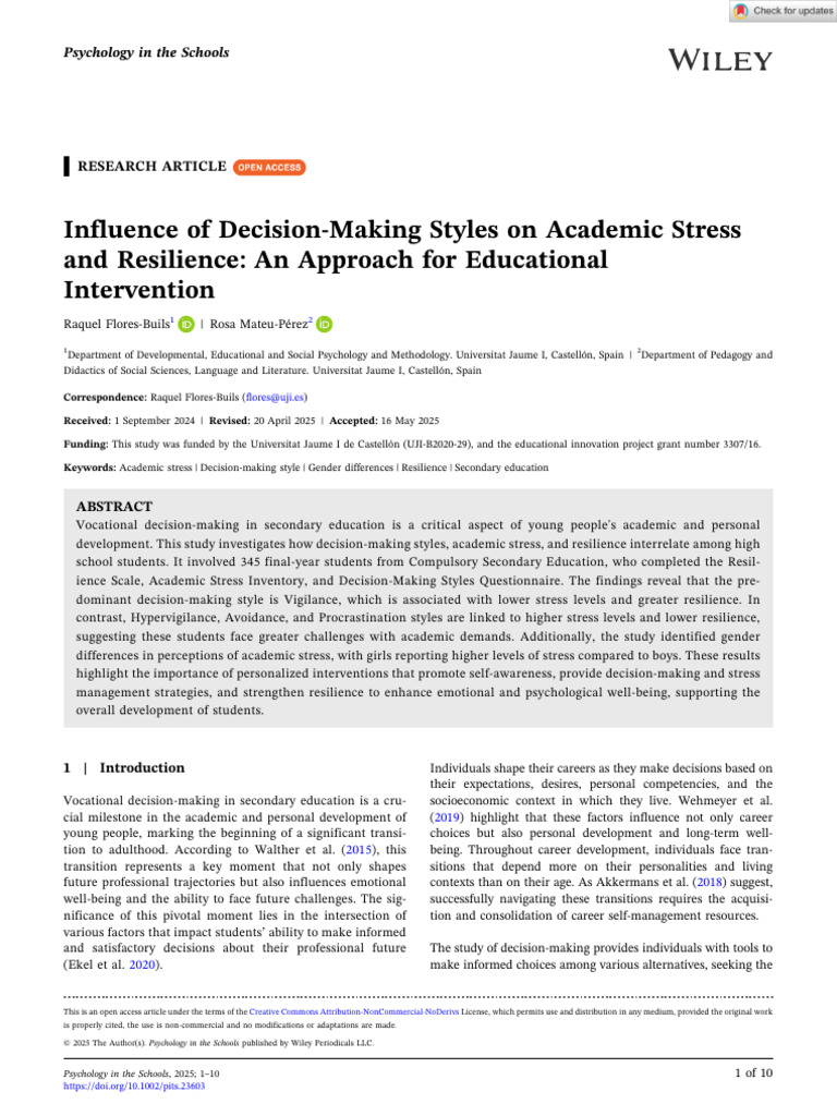 Decision-Making Styles and Academic Stress | PDF | Psychological ...
