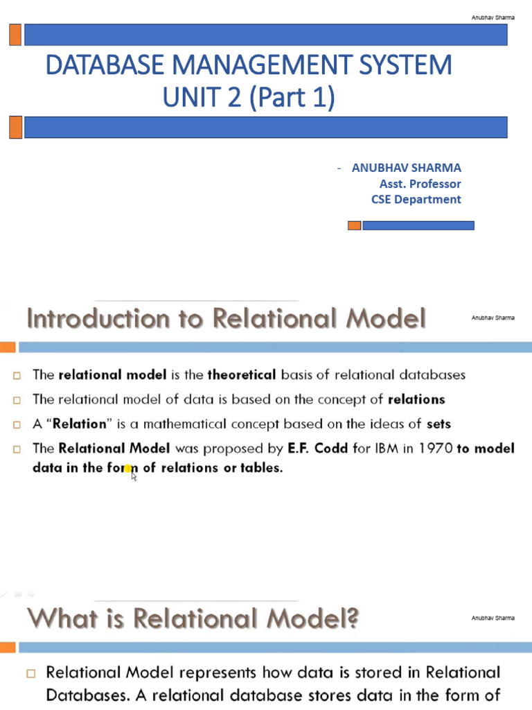 Unit 2 (Part 1) RDBMS TBT Anubhav Sharma CSE | PDF