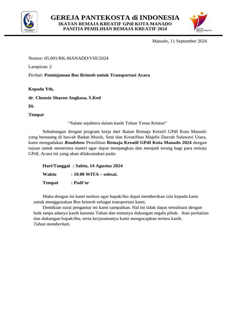 Surat Peminjaman Bus Brimob RK Manado | PDF