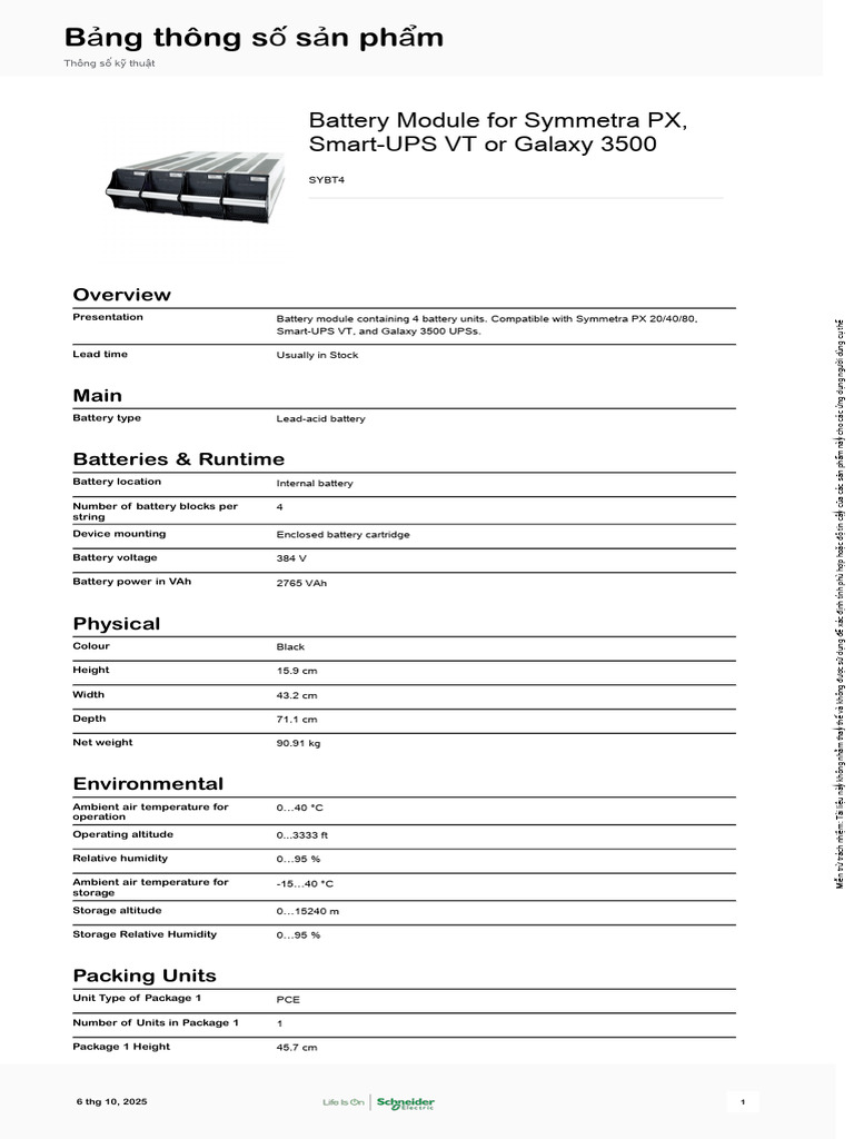 Schneider Electric - Symmetra-PX-Accessories - SYBT4 | PDF