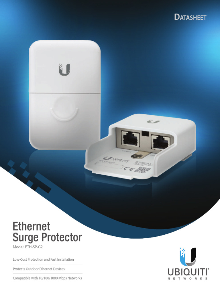 Ubiquiti ETHSPG2Gen2 Ethernet Surge Protector Datasheet | PDF | Electrostatic Discharge | Ethernet