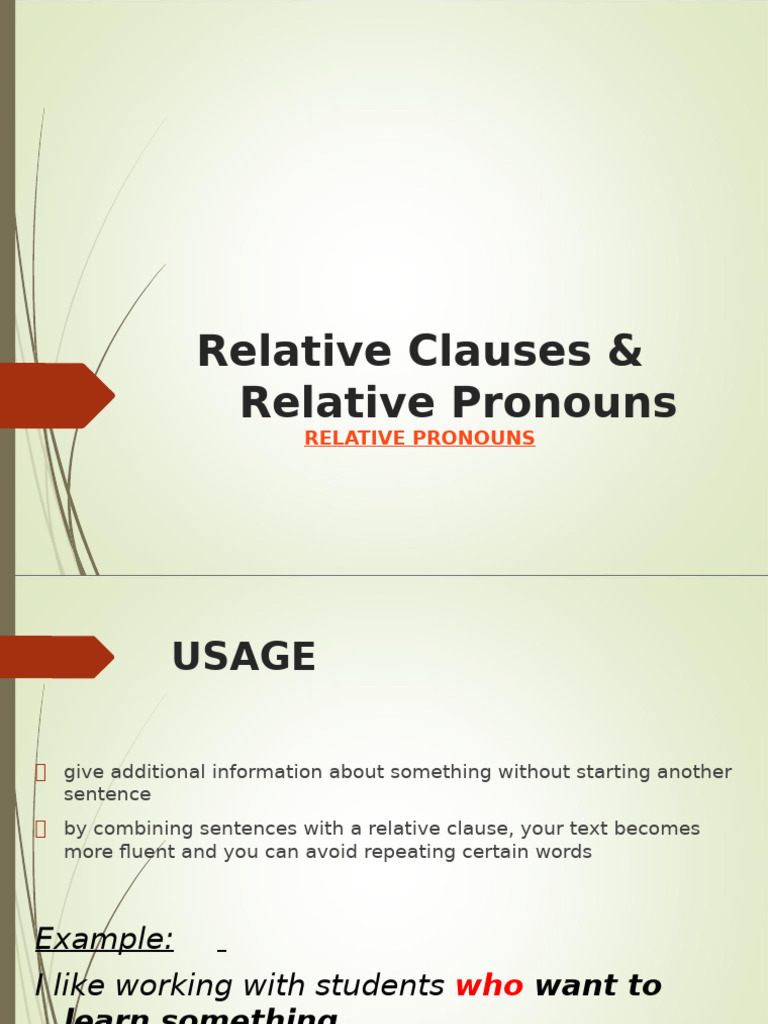 Understanding Relative Clauses & Pronouns | PDF | Subject (Grammar ...