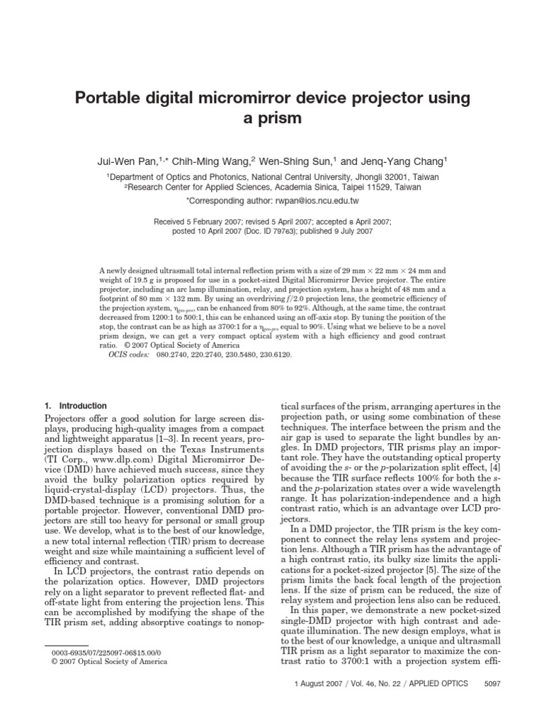 Portable Digital Micromirror Device Projector Using A Prism | PDF ...