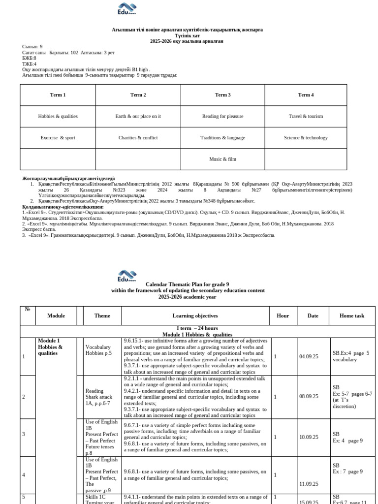 9th Grade English Curriculum Plan 2025-2026 | PDF | Curriculum | Adjective