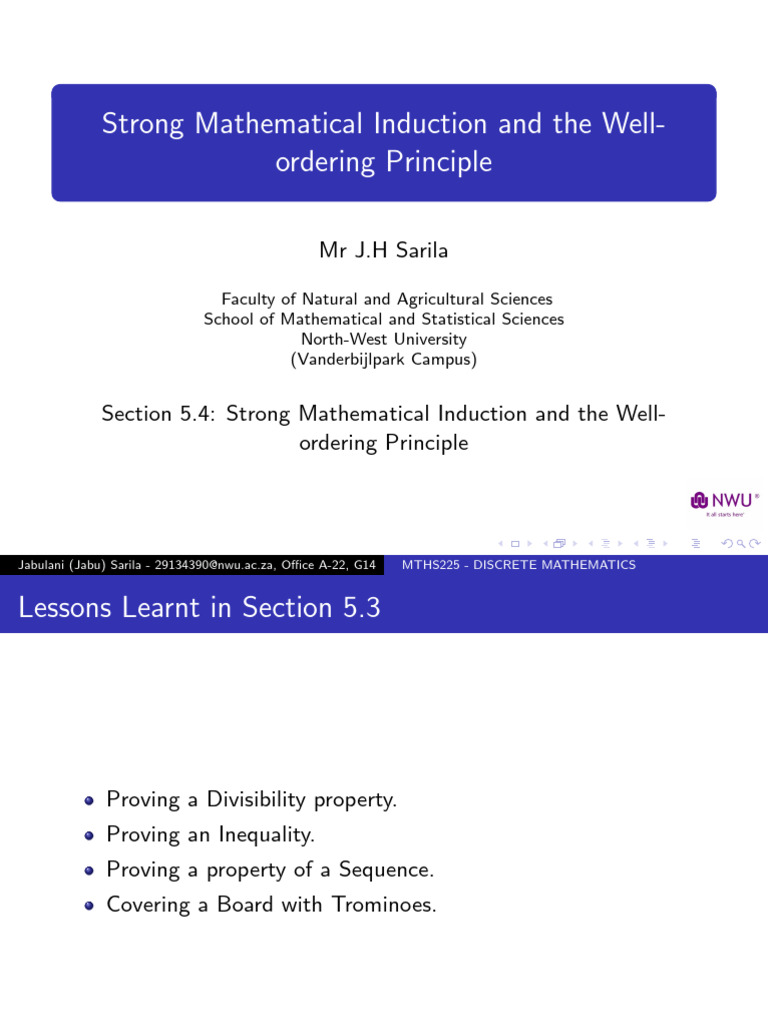 Strong Induction and Well-Ordering Principle | PDF | Mathematical Proof ...
