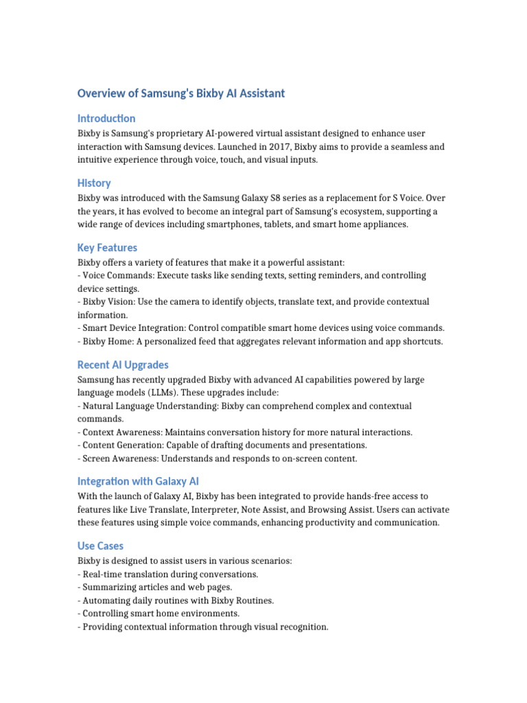 Samsung Bixby AI Overview | PDF