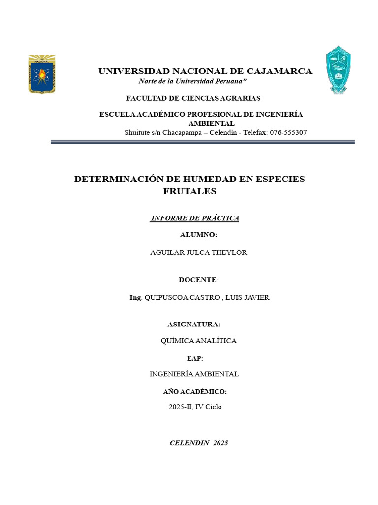 Química Analítica - Theylor | PDF | Agua | Fruta