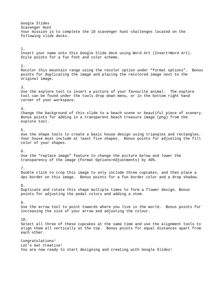 Google Slides Scavenger Hunt | PDF