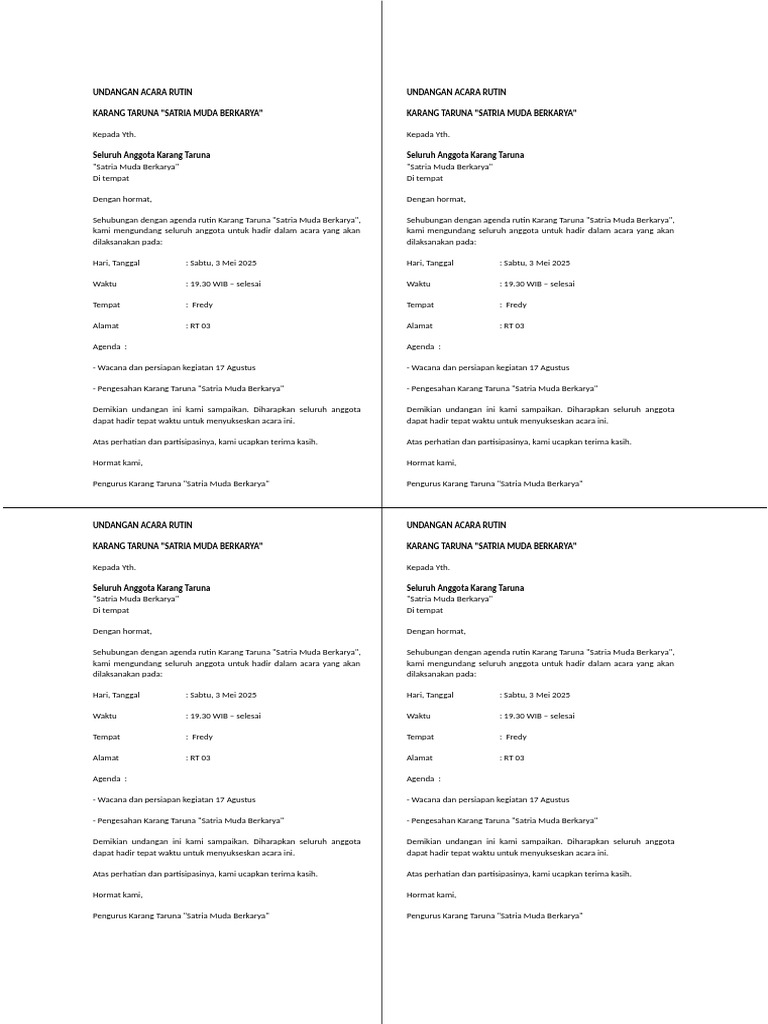 Undangan Acara Rutin Karang Taruna | PDF