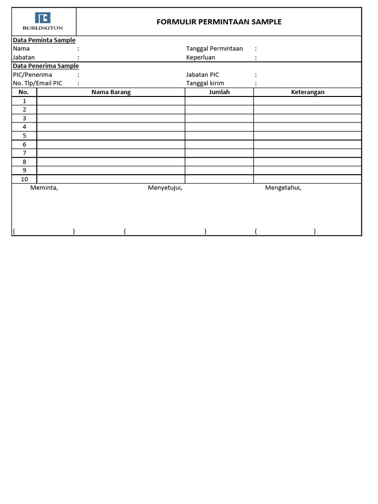 Form Permintaan Sample | PDF