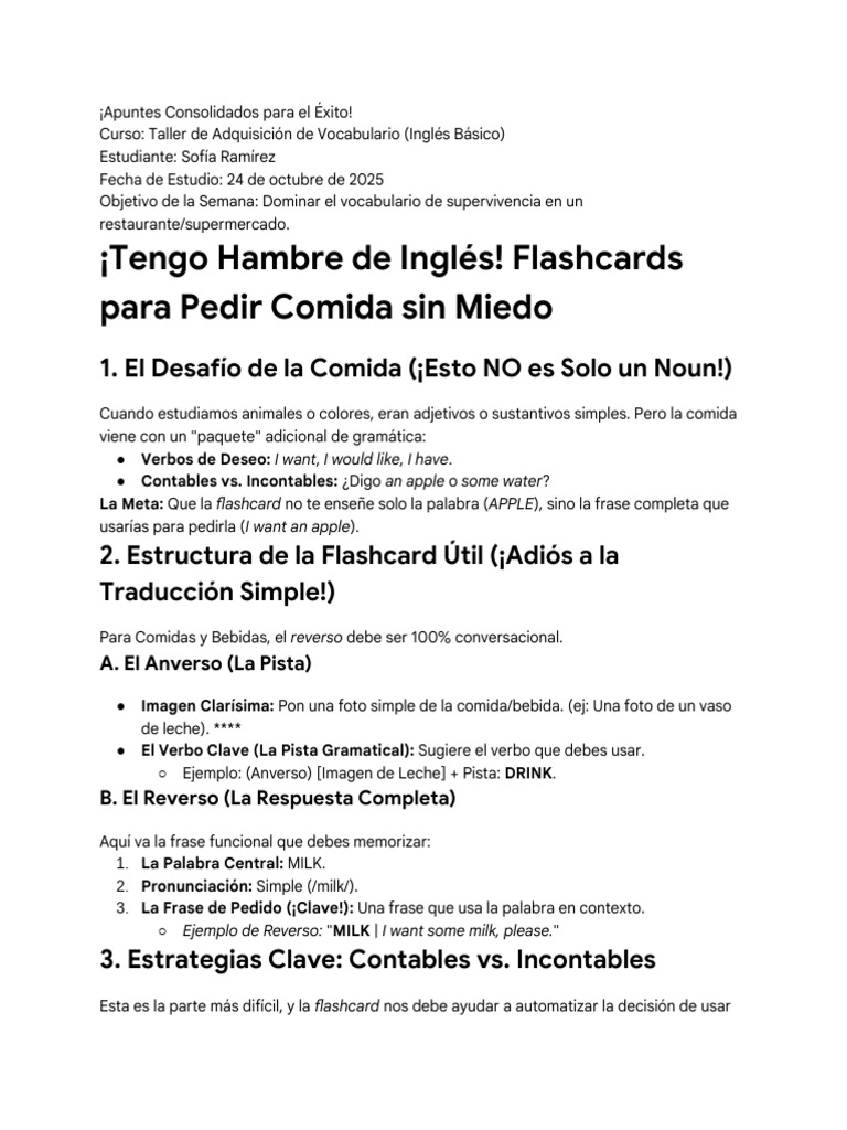 Cómo Crear Flashcards Vocanulario Comidas y Bebidas | PDF | Gramática ...