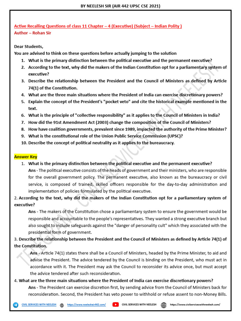 Active Recalling Questions of Class 11 Chapter (CSN) | PDF | Government Related Organizations ...