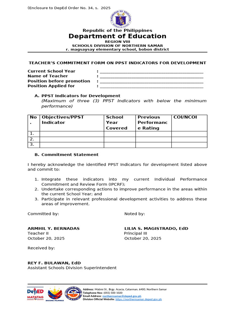 Teachers Commmitment Form | PDF