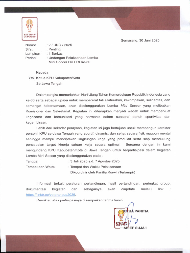 2 Undangan Veteran Cup 2025 Ttd Cap-1 | PDF