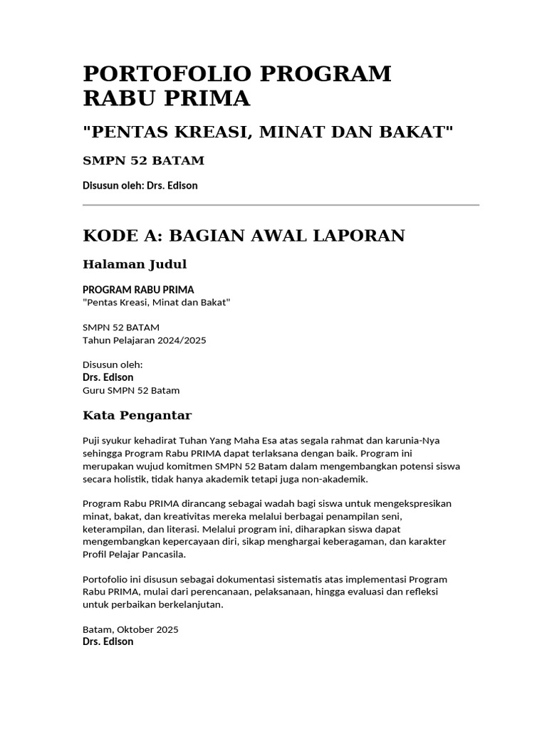 Portofolio Program Rabu Prima | PDF