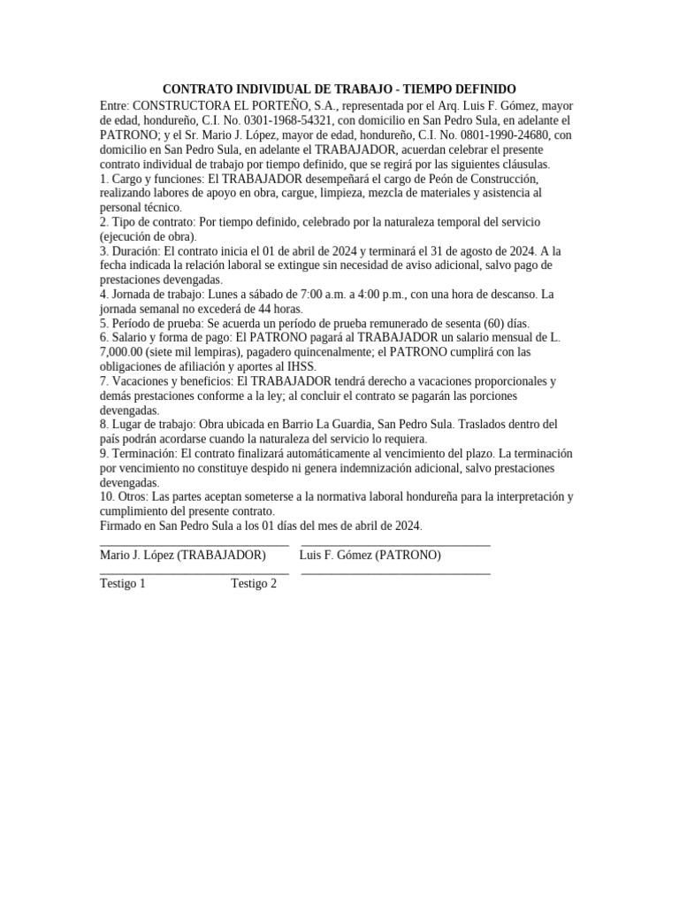 Contrato Trabajo Definido | PDF