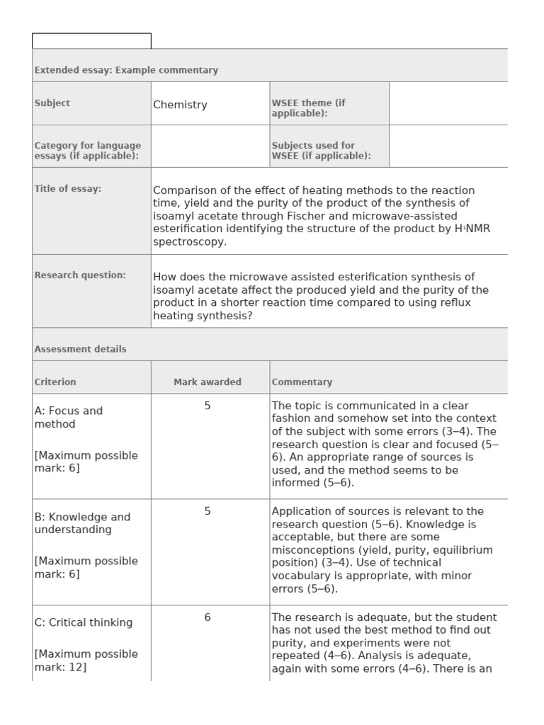 EE Chemi ExampleC Score Sheet | PDF | Essays | Methodology