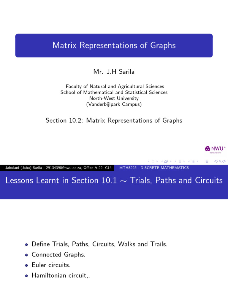 Chapter 10 Section 10.2 Matrix Representations of Graphs | PDF | Matrix (Mathematics) | Vertex ...