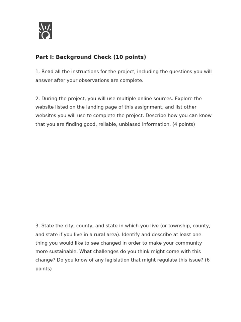9.1.1 Project - Part I - Explore Sustainability For Your Local ...