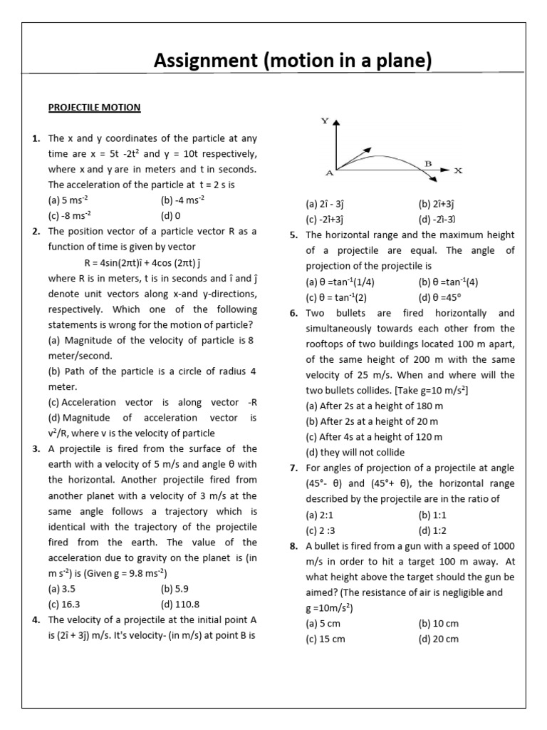 Assignment Motion in A Plane | PDF | Mechanics | Dynamics (Mechanics)