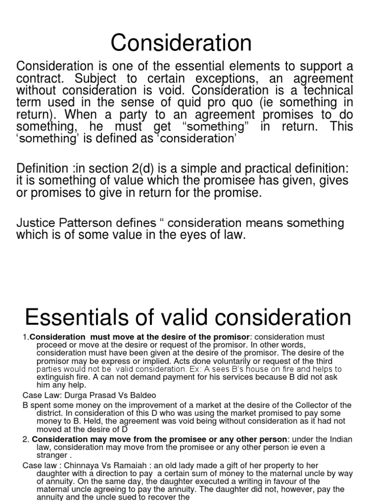 Essential Elements of a Valid Contract | PDF | Consideration | Trust Law