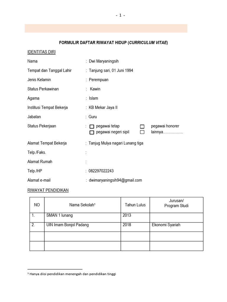 Formulir Daftar Riwayat Hidup Pemohon 0 | PDF