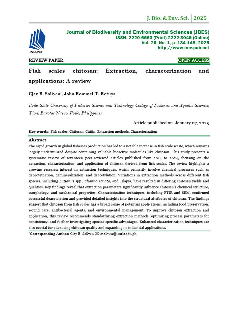 Fish Scales Chitosan: Extraction, Characterization and Applications: A ...