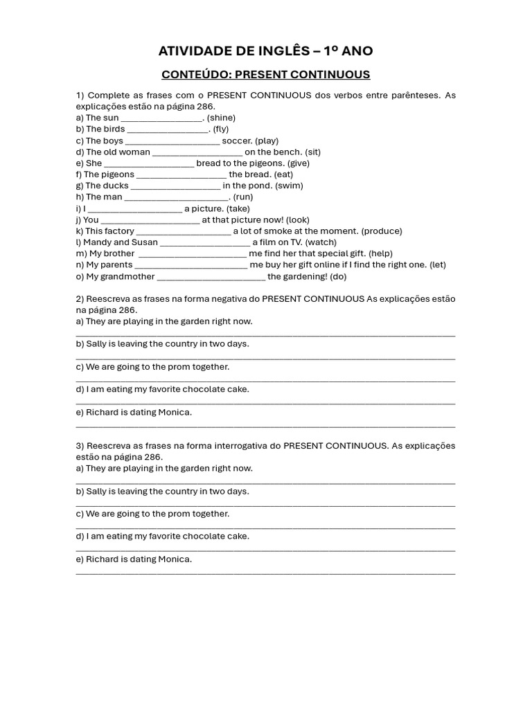 Atividade de Inglês - Present Continuous | PDF
