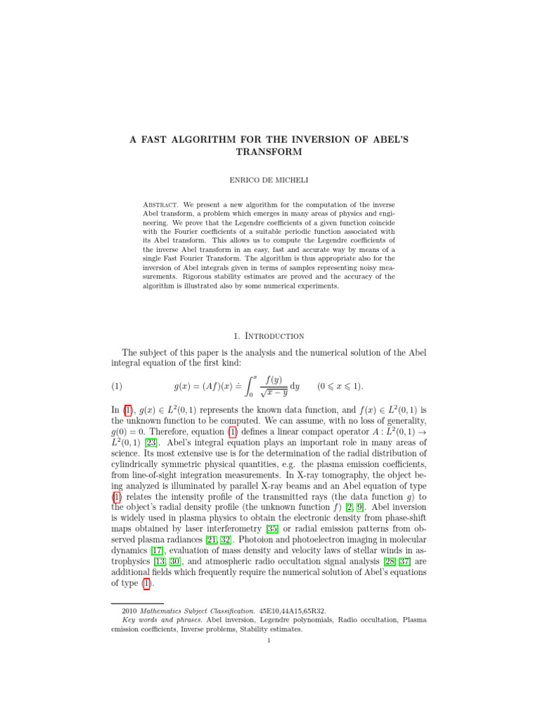 A Fast Algorithm For The Inversion of Abel'S Transform: Abstract | PDF ...