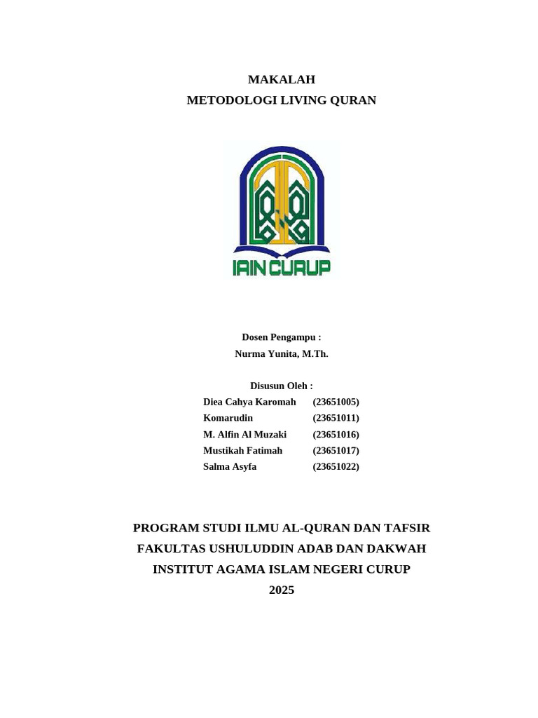 Metodologi Living Quran dalam Studi Islam | PDF