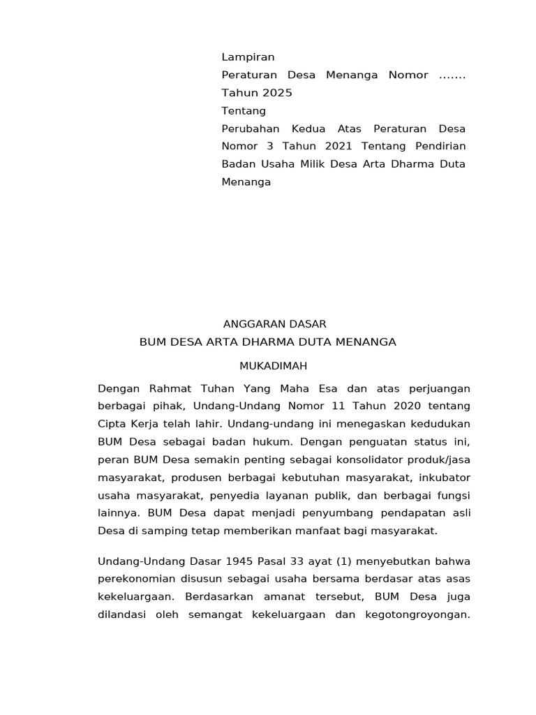 Perubahan Anggaran Dasar Tahun 2025 | PDF