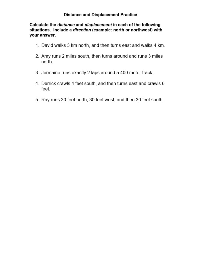 Distance and Displacement Worksheet #1 | PDF