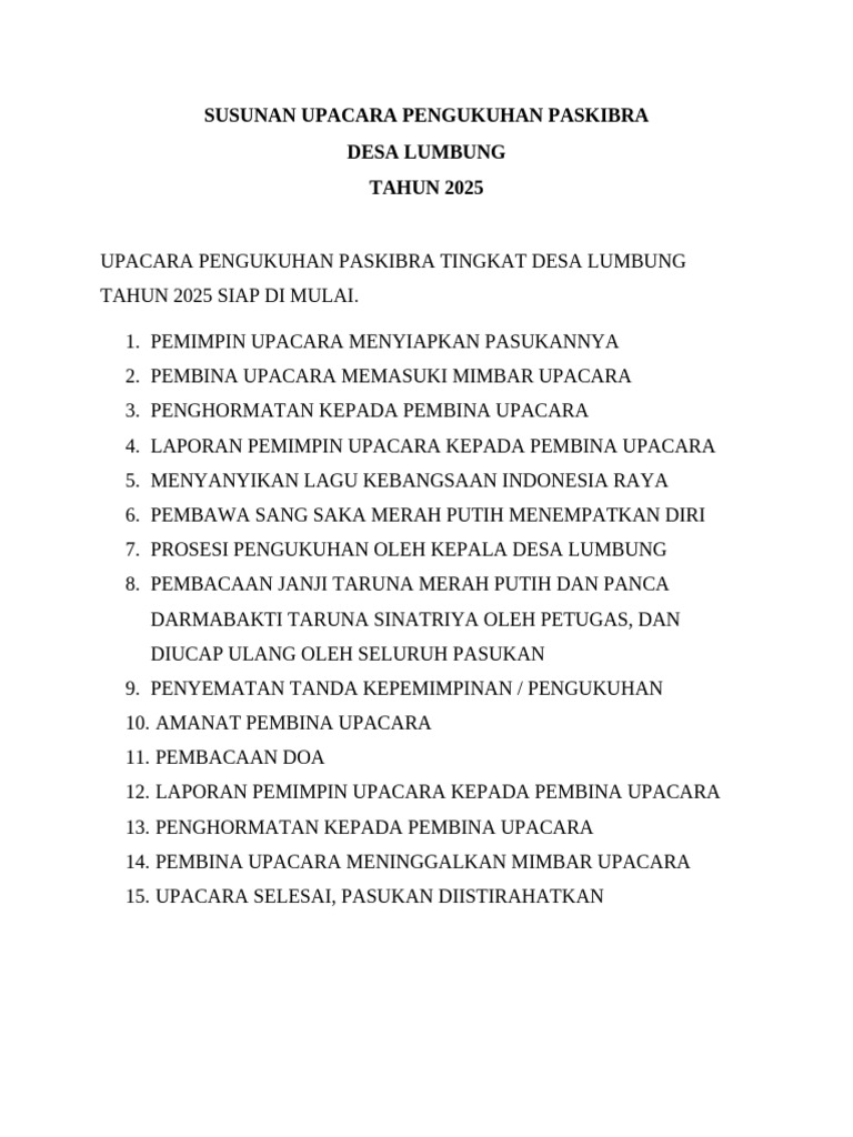 Upacara Pengukuhan Paskibra 2025 Lumbung | PDF