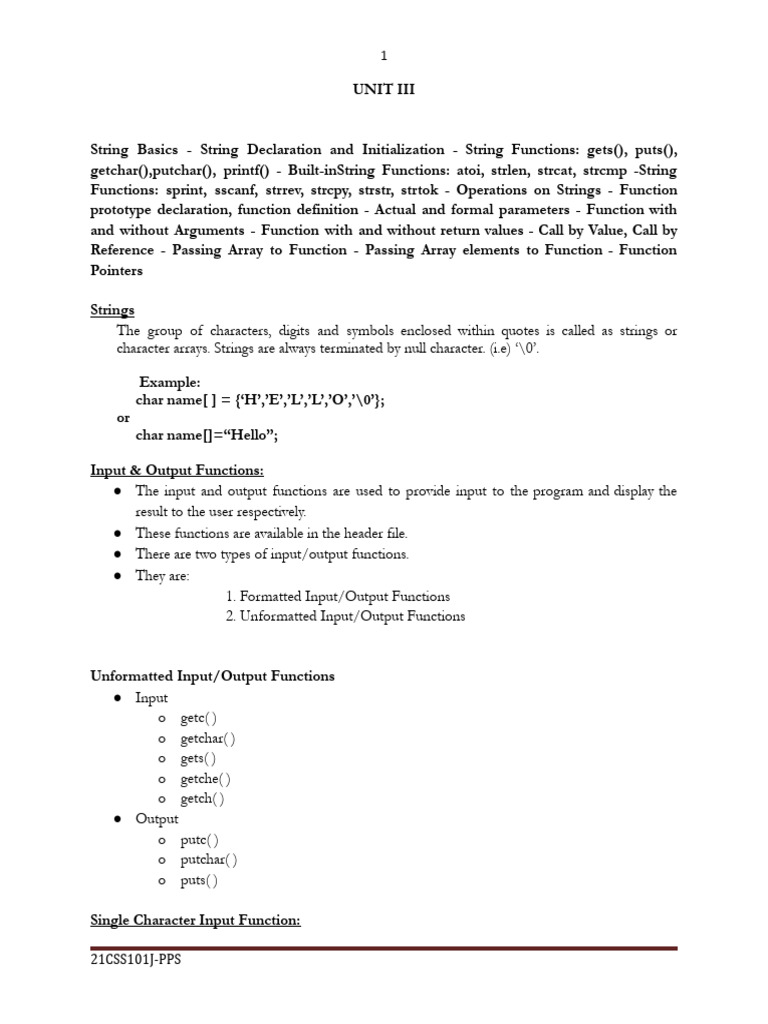 PPS Unit Iii | PDF | Pointer (Computer Programming) | Parameter (Computer Programming)