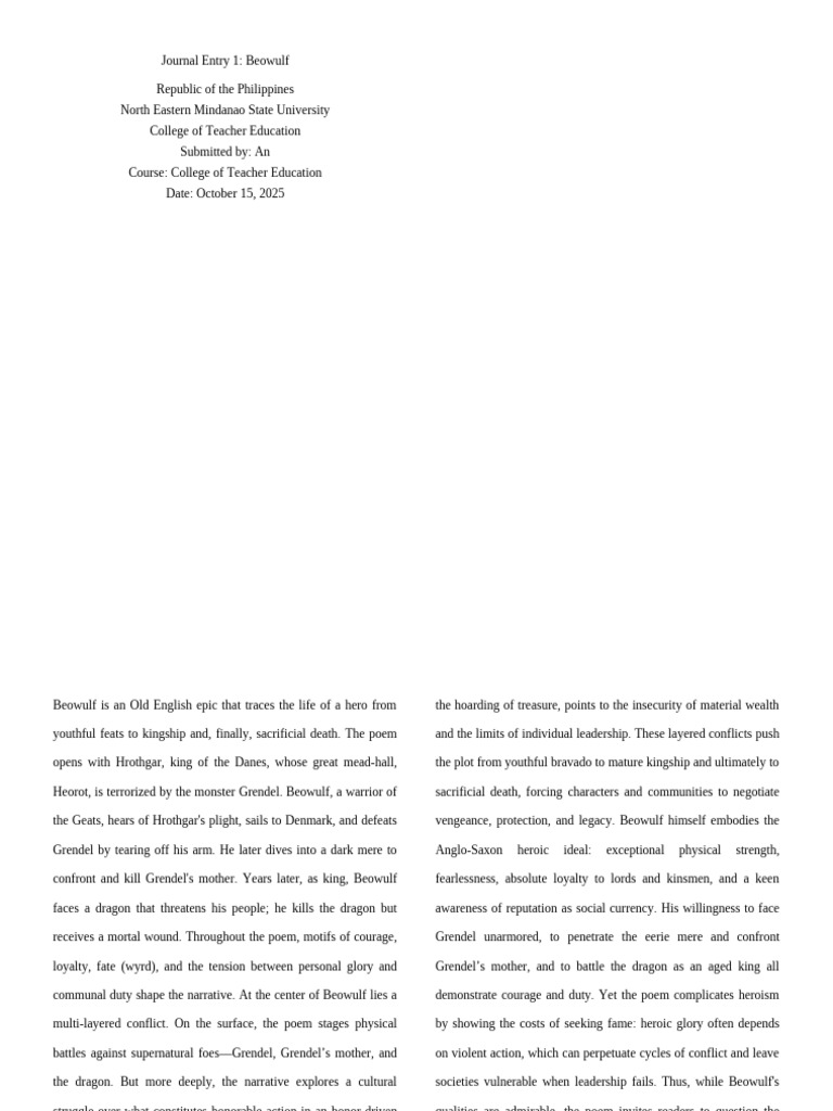 Beowulf Journal Final Editable | PDF | Beowulf