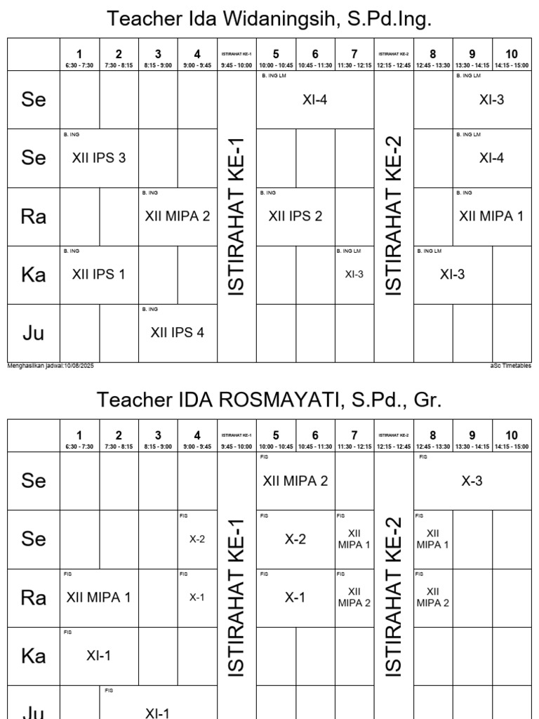 Jadwal Guru + Kokurikuler | PDF