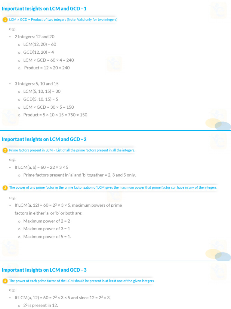 Important Insights On Lcm And Gcd Summary Pdf Algebra Mathematics
