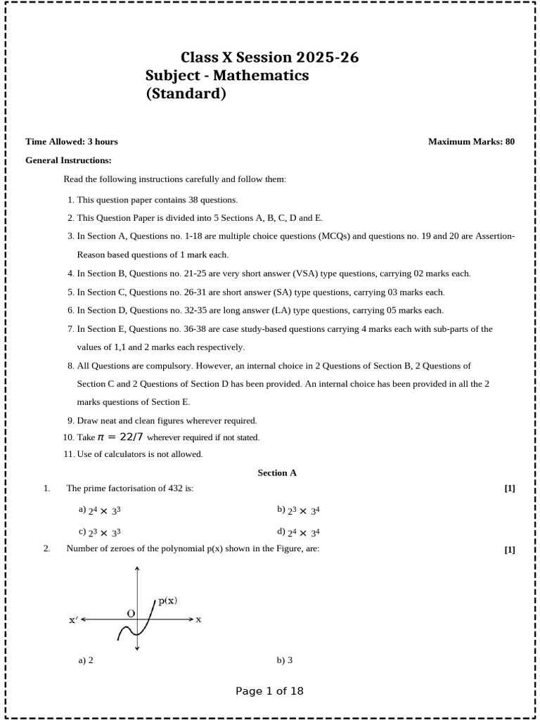 Class X Mathematics Sample Paper 2025-26 | PDF | Circle | Angle
