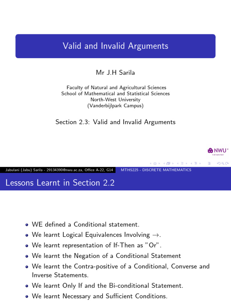 Chapter 2 - Section 2.3 Valid and Invalid Arguments | PDF | Argument | Deductive Reasoning