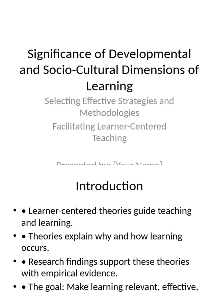 Significance of Developmental and SocioCultural Dimensions | PDF ...